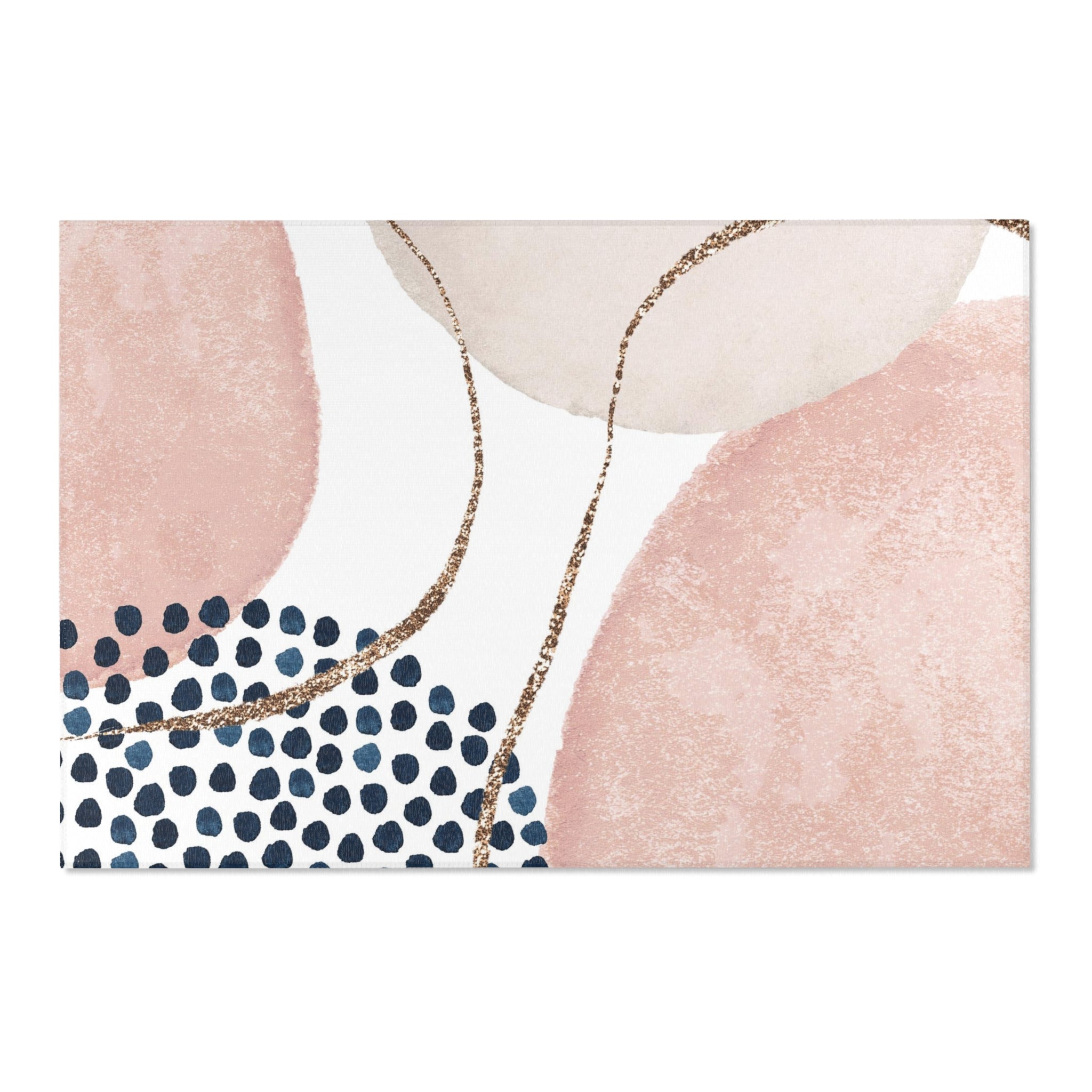 Abstract Boho Rectangle Area Rug | Modern Blush Pink, Ivory, Navy Blue
