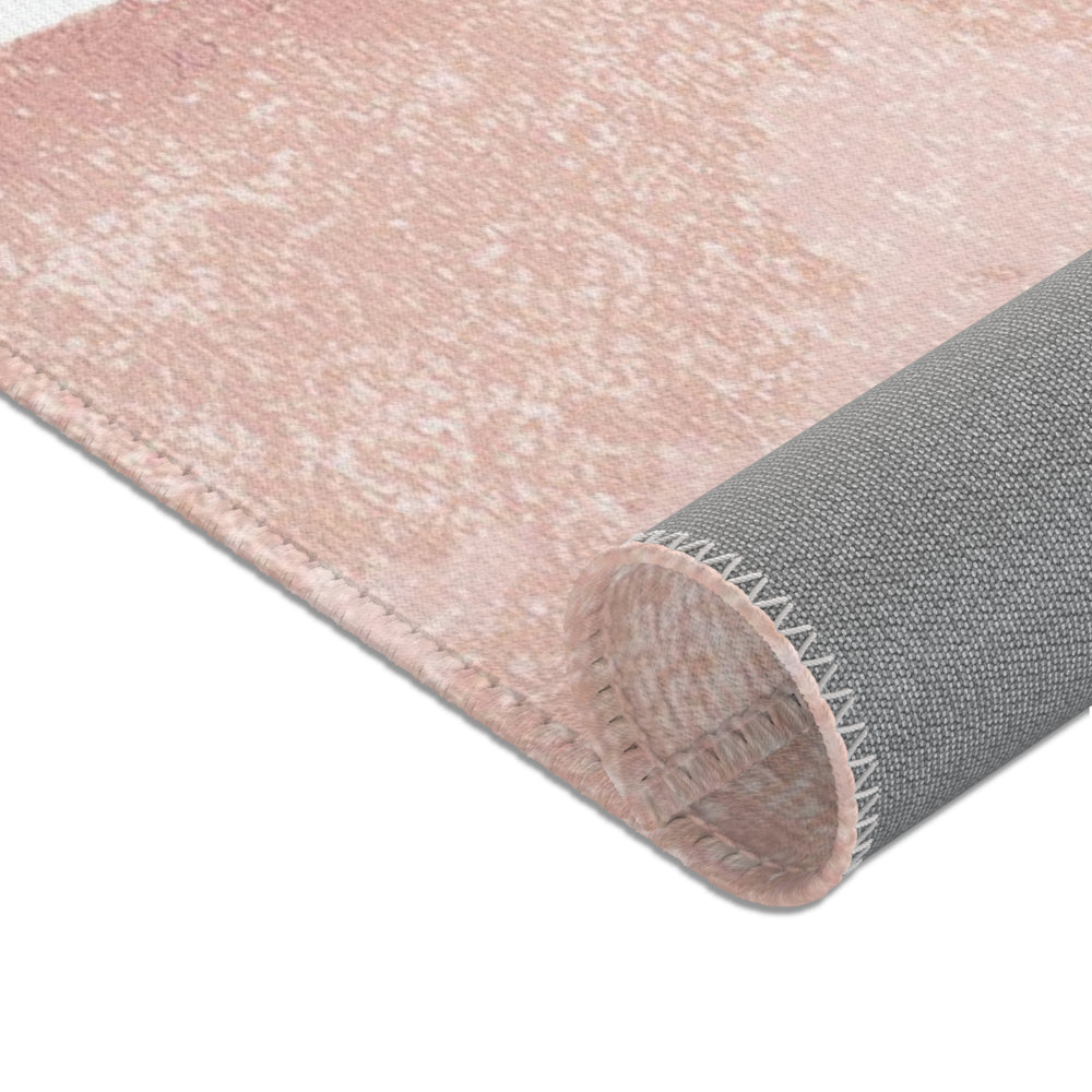 Abstract Boho Rectangle Area Rug | Modern Blush Pink, Ivory, Navy Blue
