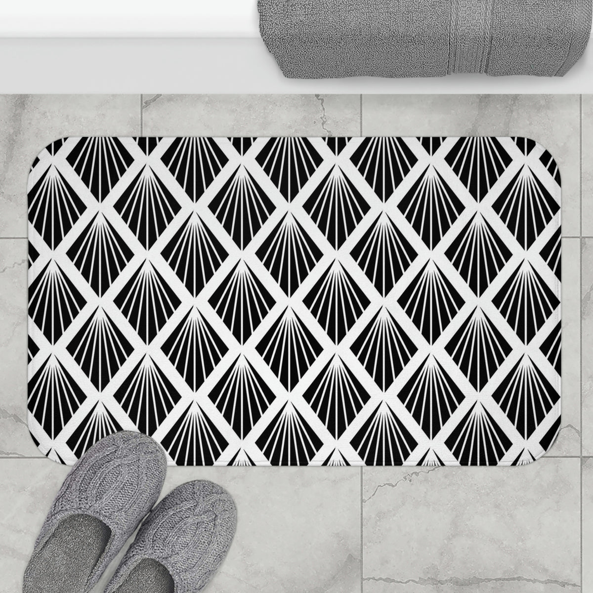 Art Deco, Black White Geometric Bath Mat